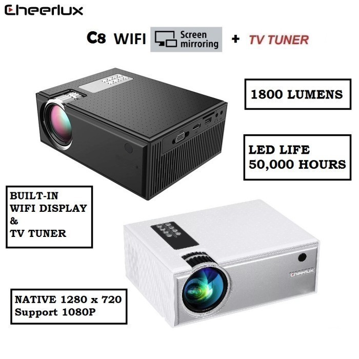 Jual CHEERLUX C8 WiFi TV Tuner Version - Mini LED Projector 1800 Lumens ...