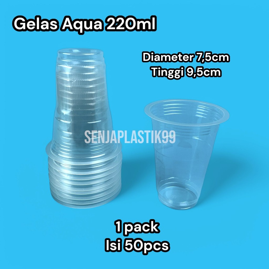 Jual Gelas Plastik Aqua 220ml isi 50pcs / Cup kopi 220 ml Foodgrade | Shopee Indonesia