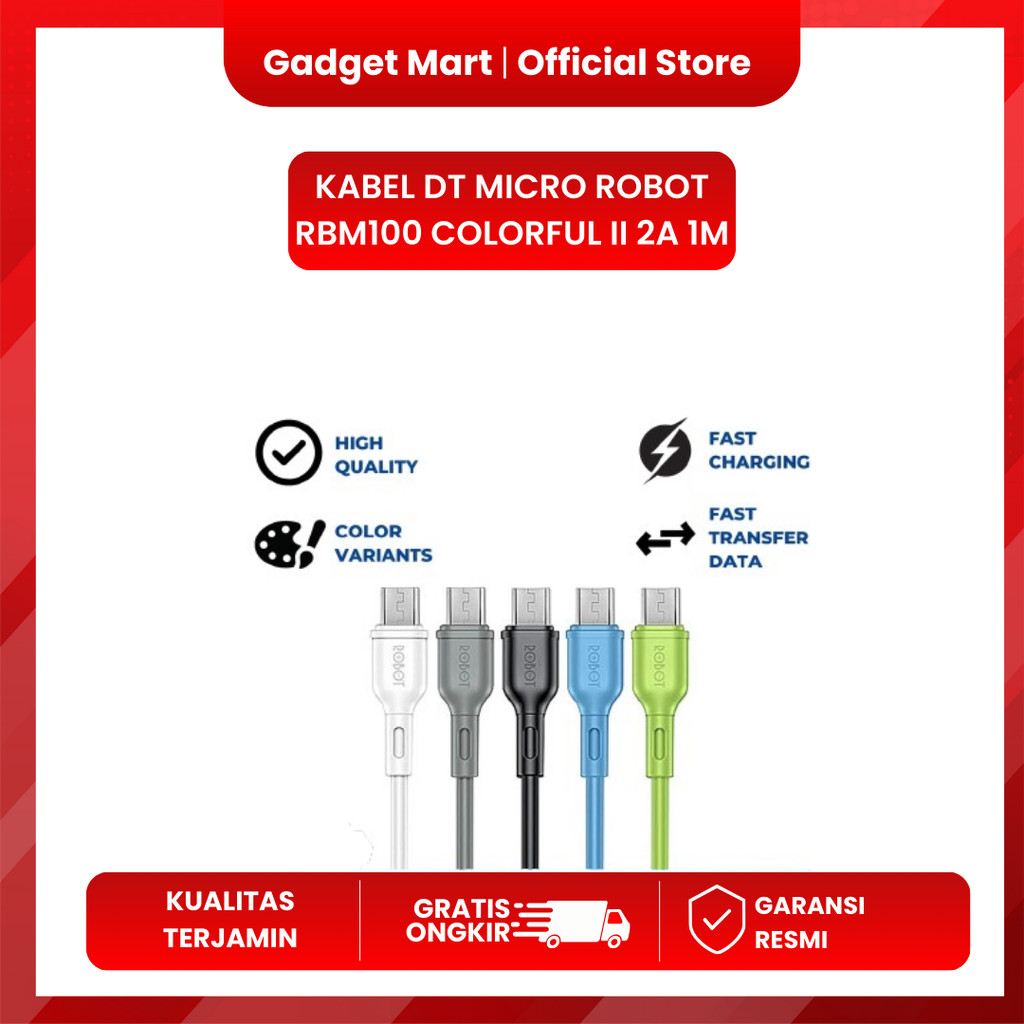 Jual KABEL DT MICRO ROBOT RBM100 COLORFUL II 2A 1M | Shopee Indonesia