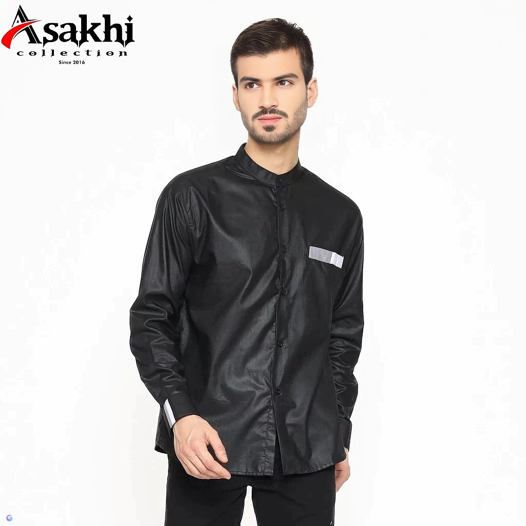 Jual Asakhi Baju Koko Pria Dewasa Lengan Panjang Hitam Motif Baskara ...