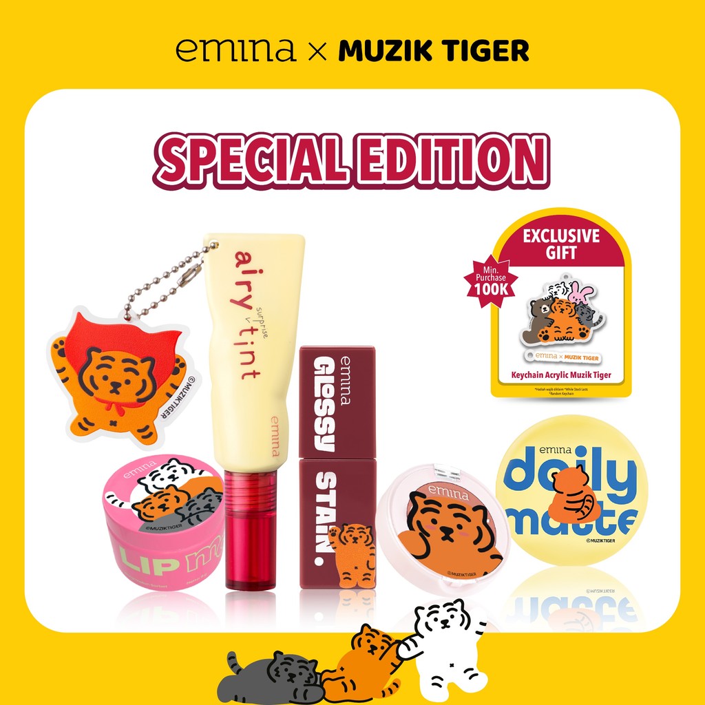 Jual EMINA X MUZIK TIGER SERIES - Emina Airy Surprise Tint, Glossy Stain, Cheek Lit Pressed ...