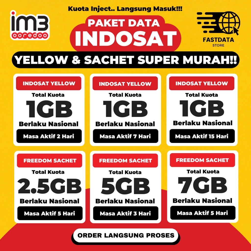 Jual Paket Data IM3 Indosat Yellow & Freedom Sachet Super Murah Proses ...