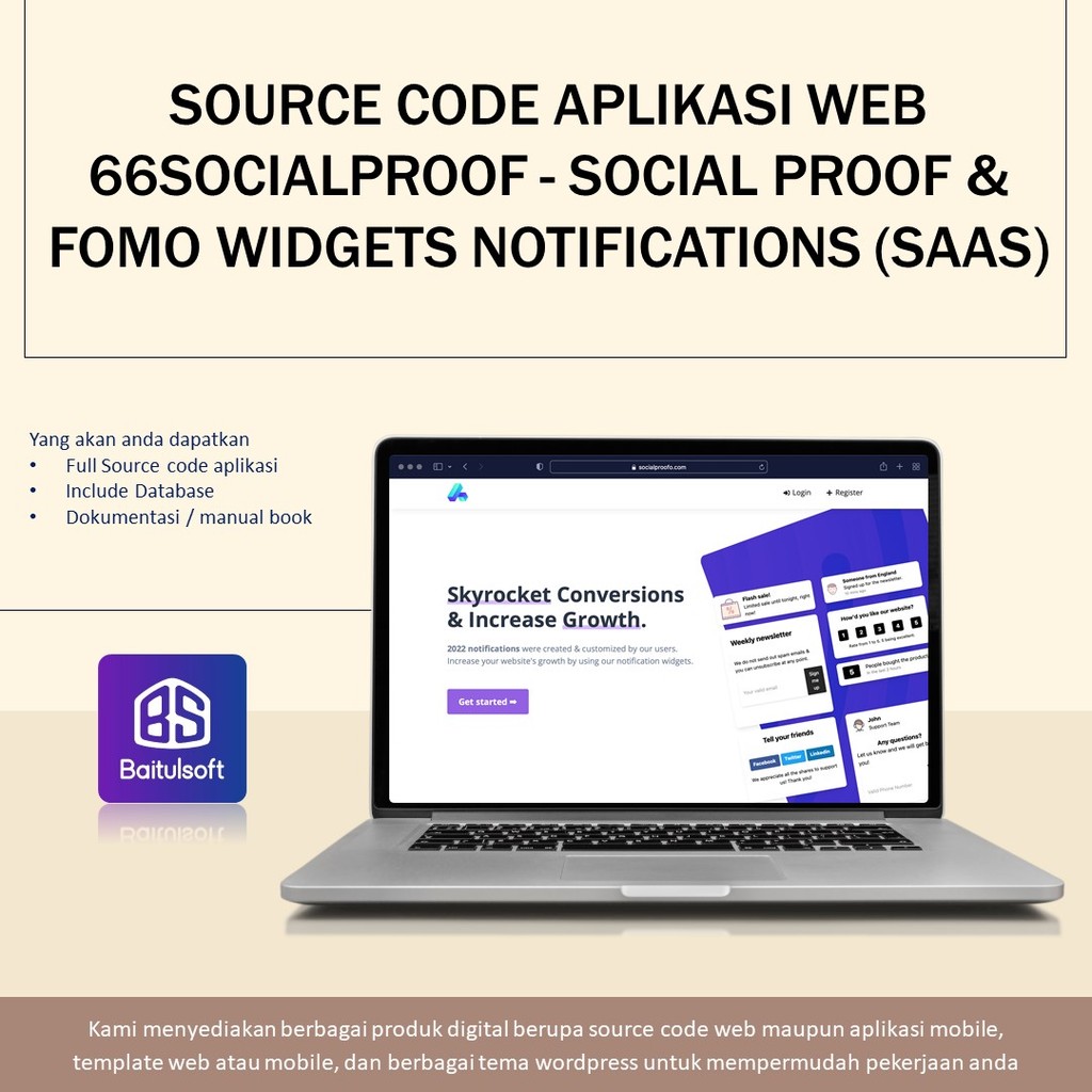 Jual SOURCE CODE APLIKASI WEB 66SOCIALPROOF - SOCIAL PROOF & FOMO WIDGETS NOTIFICATIONS (SAAS ...