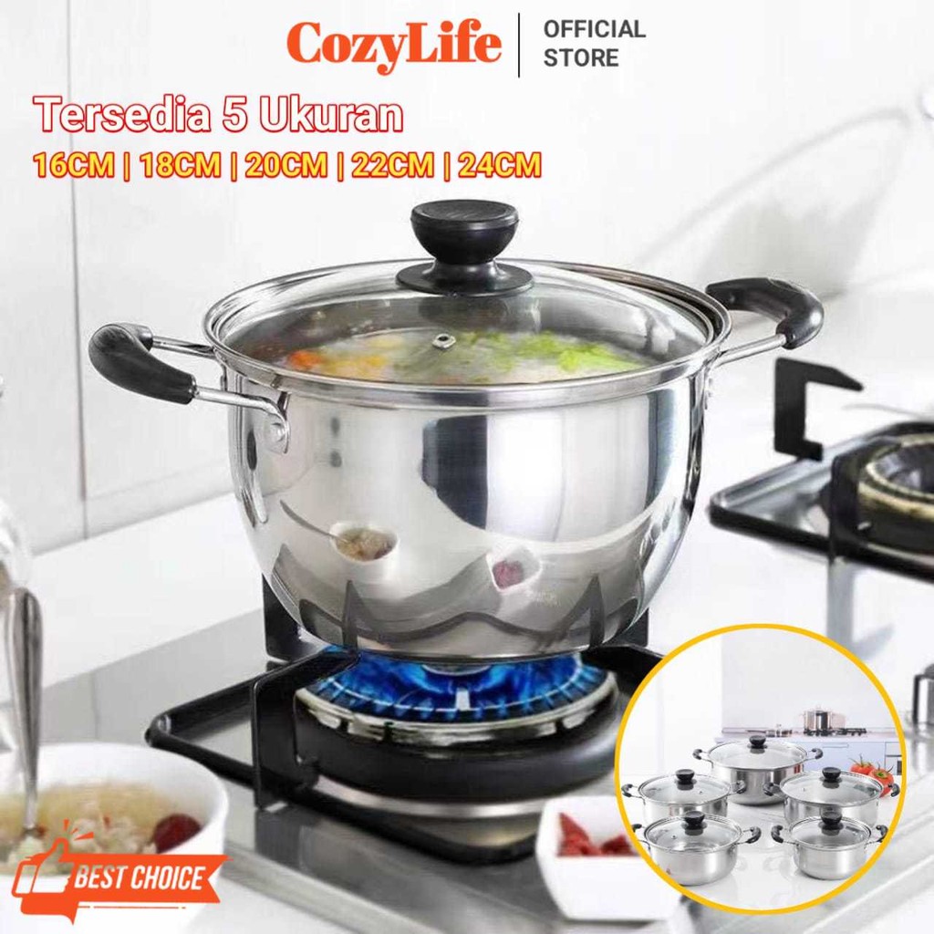 Jual COZYLIFE Panci sup sop soup sayur pot Kuping dengan tutup kaca ...