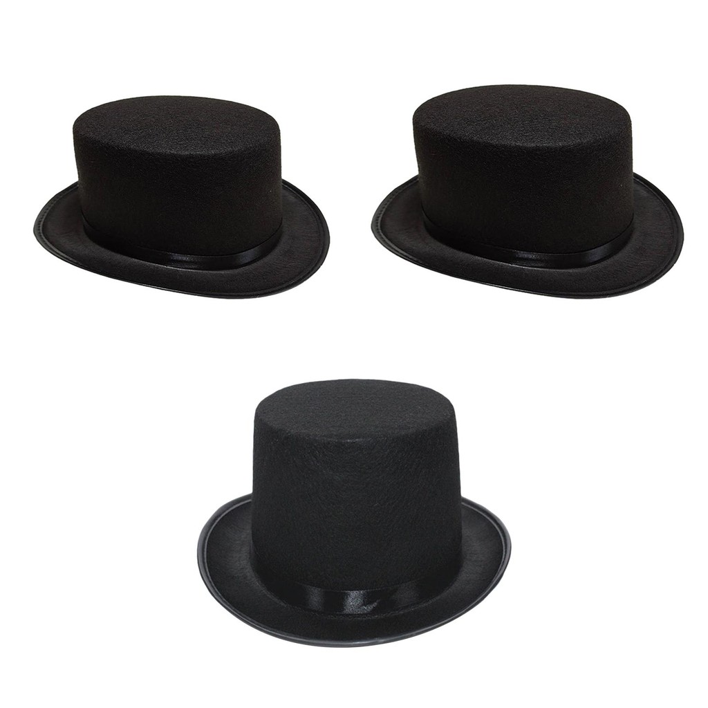 Jual Black Felt Top Hat Fedoras Adults Unisex Formal Costume Hats with ...