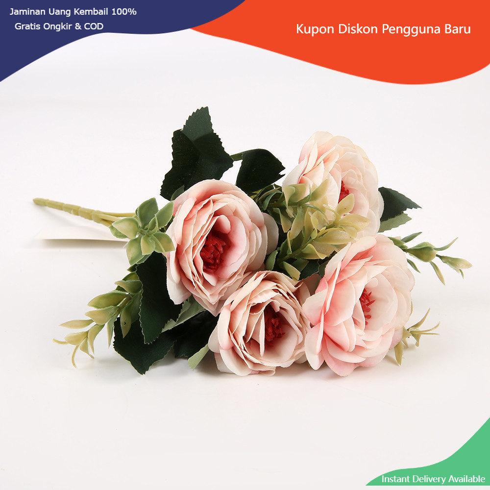 Jual Bunga Mawar Mekar Camelia Tangkai Buatan Buket Pengantin Dekorasi ...