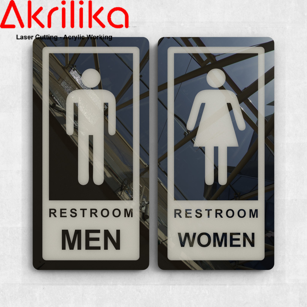 Jual AKRILIK SIGNAGE/PETUNJUK ARAH AKRILIK "RESTROOM MEN/WOMEN" 18X9CM ...