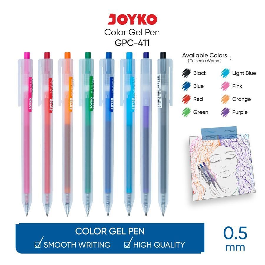 Jual Color Gel Pen Pulpen Pena Jel Warna Joyko GPC-411 0.5 mm | Shopee ...