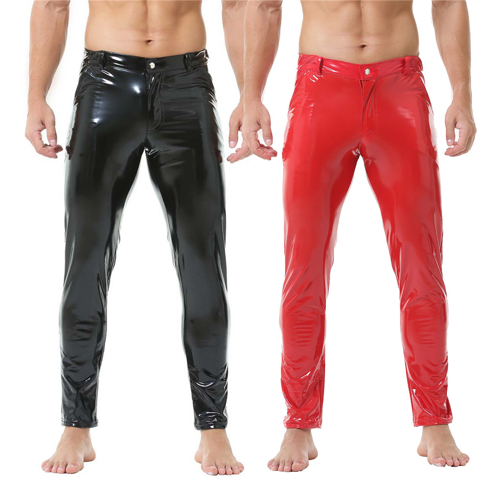 Jual Latex Mens Pants Shiny Wet Look PVC Leather Pants Fashion Glossy ...