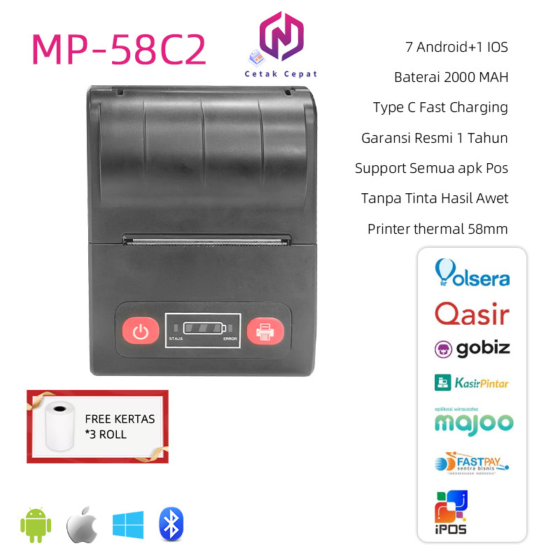 Jual Printer Thermal Mini Bluetooth 58mm Mobile Printer Portablereceipt
