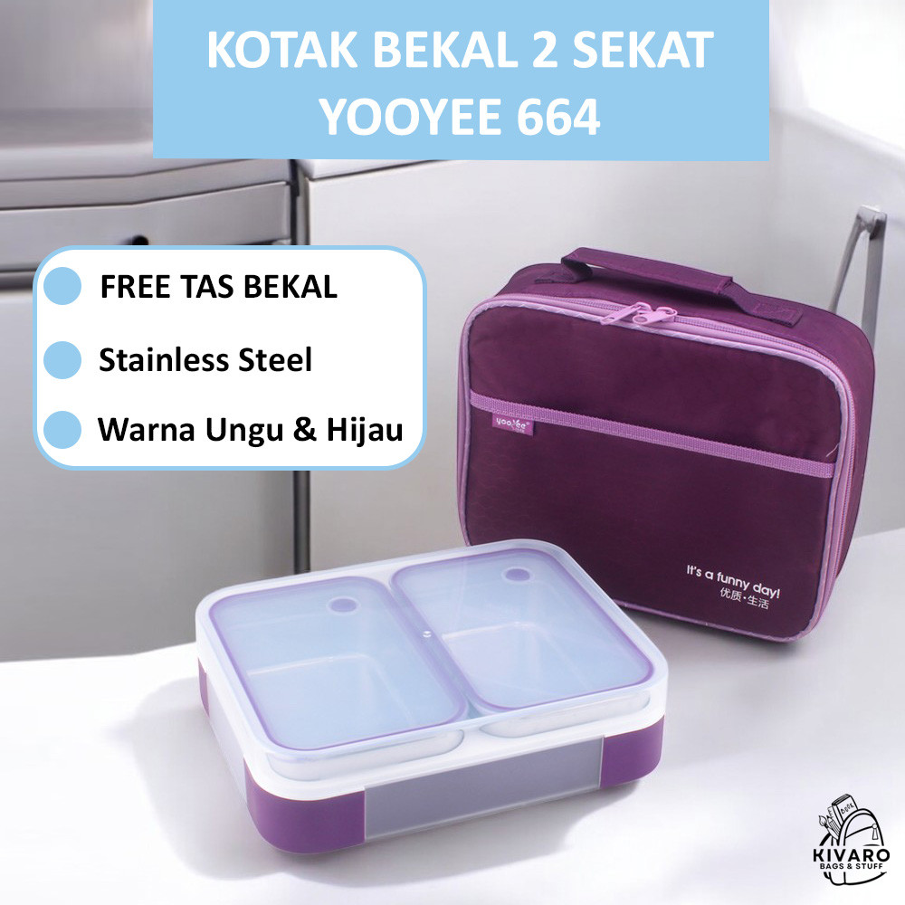 Jual Yooyee 664 Kotak Bekal Makan Stainless 2 Sekat Kapasitas 1360ml ...