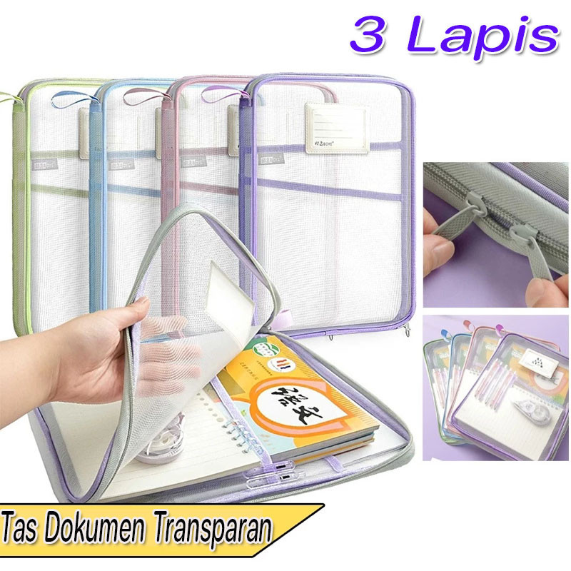 Jual [COD]Tas Dokumen Transparan 3 Lapis Tas Folder Portabel Jaring Tas ...