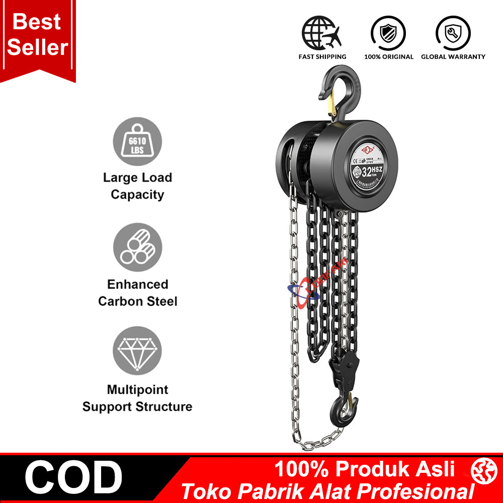 Jual Chain Block Hoist Katrol Angkut Barang 1t x 3 m 2t x 6m - Katrol Kerekan Manual Takel Chain ...