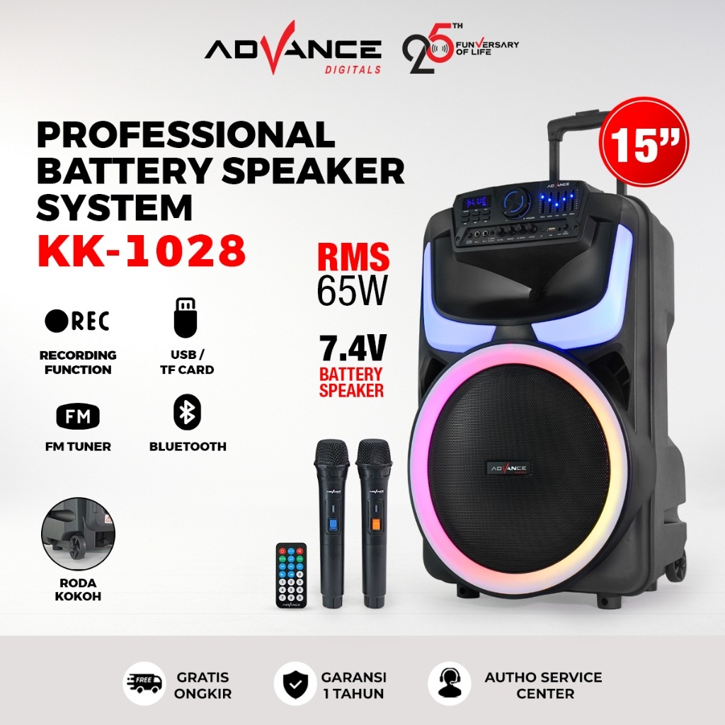 Jual Advance Digitals Audio Speaker KK-1028 15 inch RMS 65W Free 2 Mic Wireless Bergaransi 1 ...