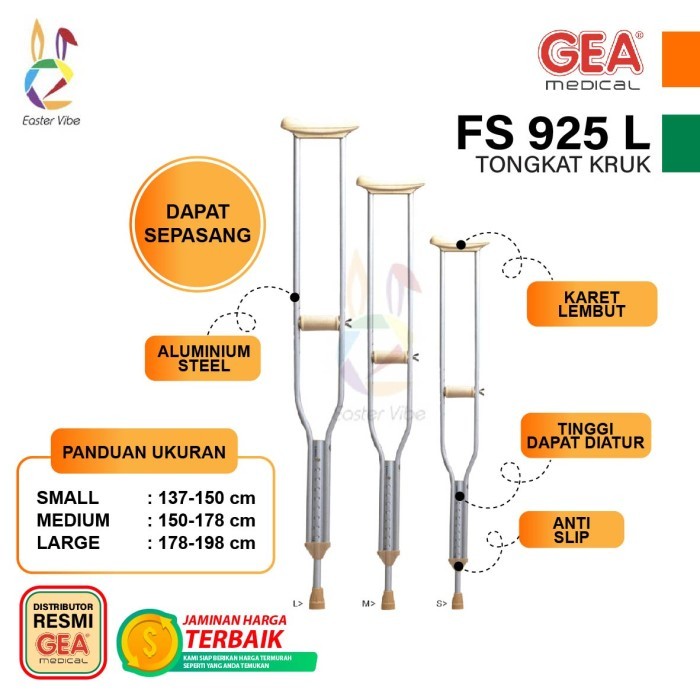 Jual GEA FS 925 TONGKAT KETIAK KRUK CRUTCH ALAT BANTU JALAN S M L | Shopee Indonesia