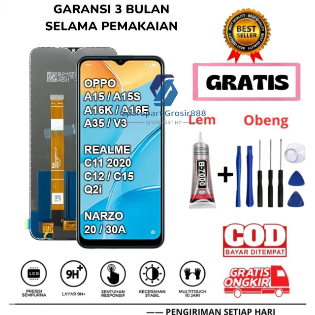 Jual LCD OPP0 A15 A15S / REALME C11 C12 C15 A16K / A16E / NARZO 20 30A ORIGINAL | Shopee Indonesia