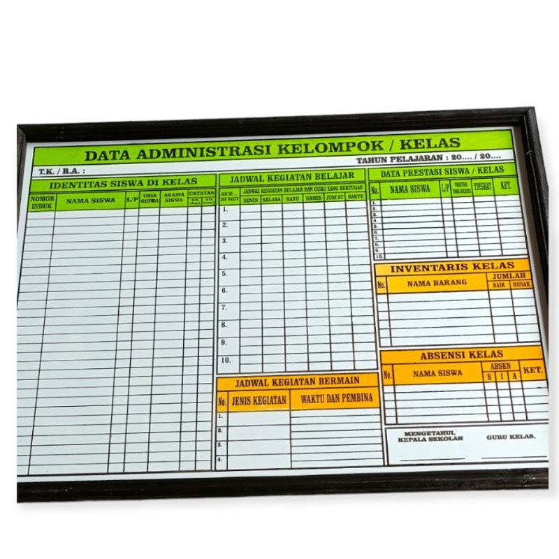Jual Papan Data Sekolah Data Administrasi Kelas TK PAUD Ukuran 60 x 80 ...