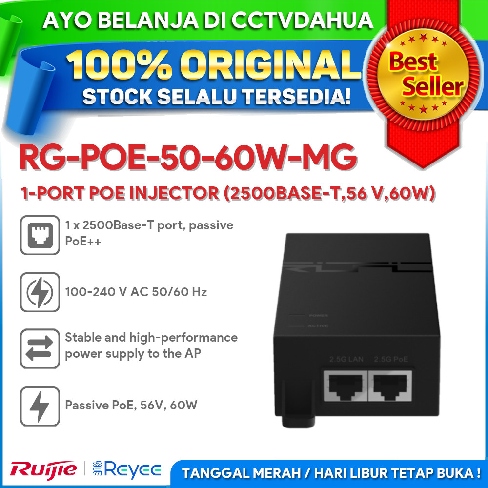 Jual RUIJIE REYEE RG-POE-50-60W-MG 1-PORT POE INJECTOR (2500BASE-T,56 V ...