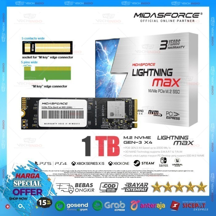 Jual SSD NVMe M.2 1TB Midasforce Lightning Max - SSD NVME M2 Midas ...
