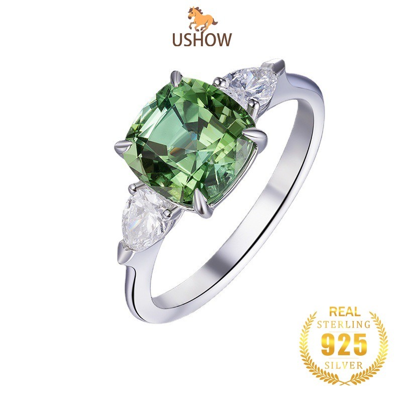 Jual USHOW 925 Perak Cincin Berlian Persegi Turmalin Hijau Alami Baru ...