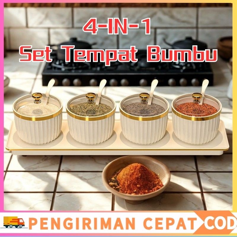 Jual 【Penjual Lokal】4-IN-1 Tempat Bumbu Dapur Set Penyimpanan Gula ...