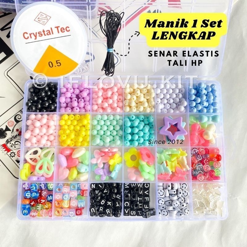 Jual Manik-manik 1 Set Kotak Lengkap + Senar Elastis + Tali Gantungan ...