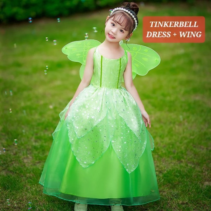Jual TINKERBELL DRESS WING BAJU PESTA KOSTUM PERI HUTAN HIJAU COSPLAY ...