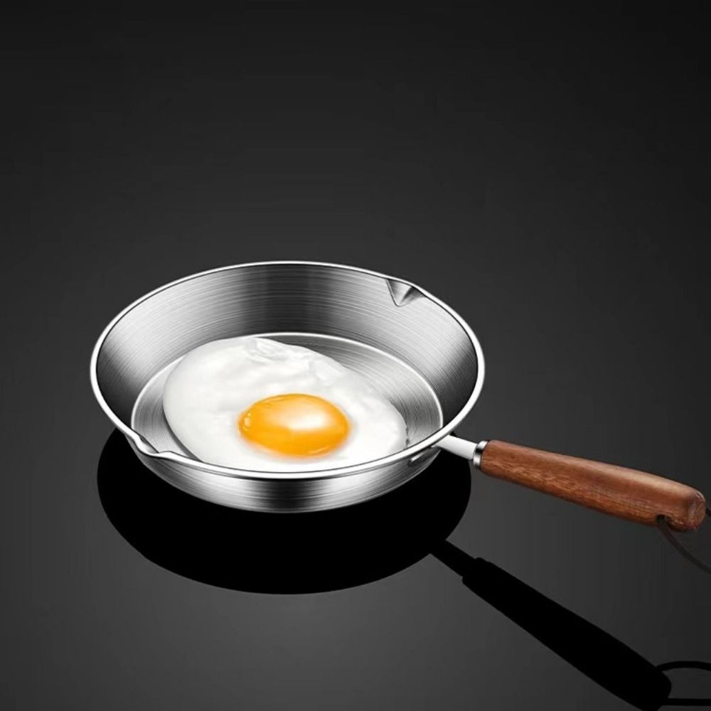 Jual Flat Bottom 304 Stainless Steel Frying Pan Professional Wooden ...