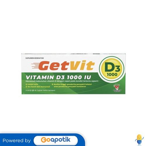 Jual Getvit Vitamin D3 1000 Iu Box 30 Tablet | Shopee Indonesia