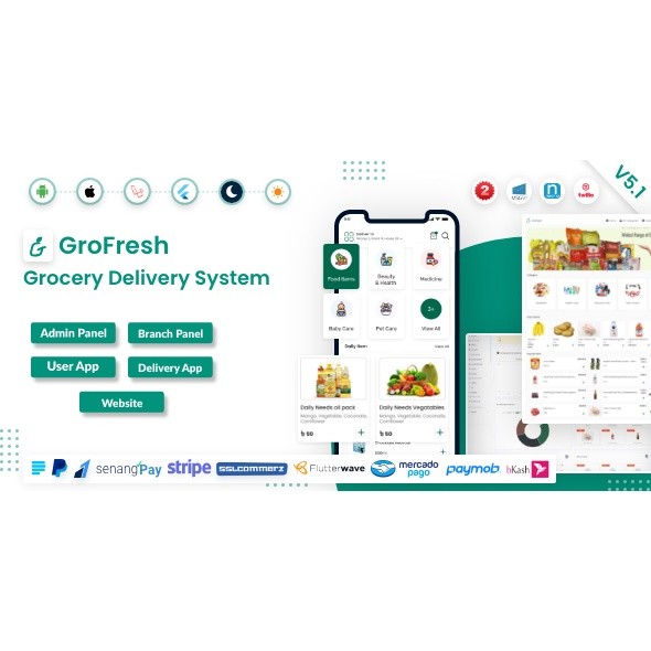 Jual Aplikasi toko online web+ android (Grocery, Pharmacy, eCommerce, Store) App and Web with ...
