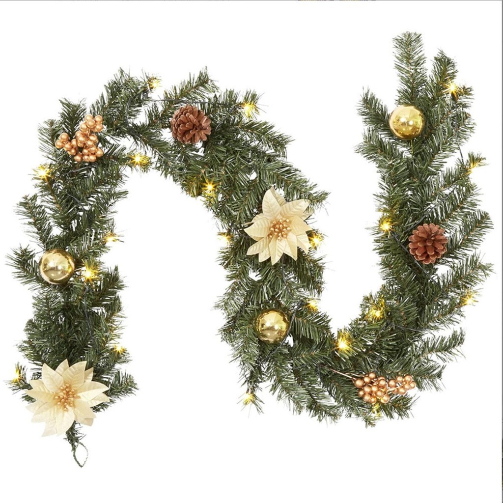 Jual Slinger Garland Natal 1.8 M ada Lampu LED Bunga Bola Pinus dan ...