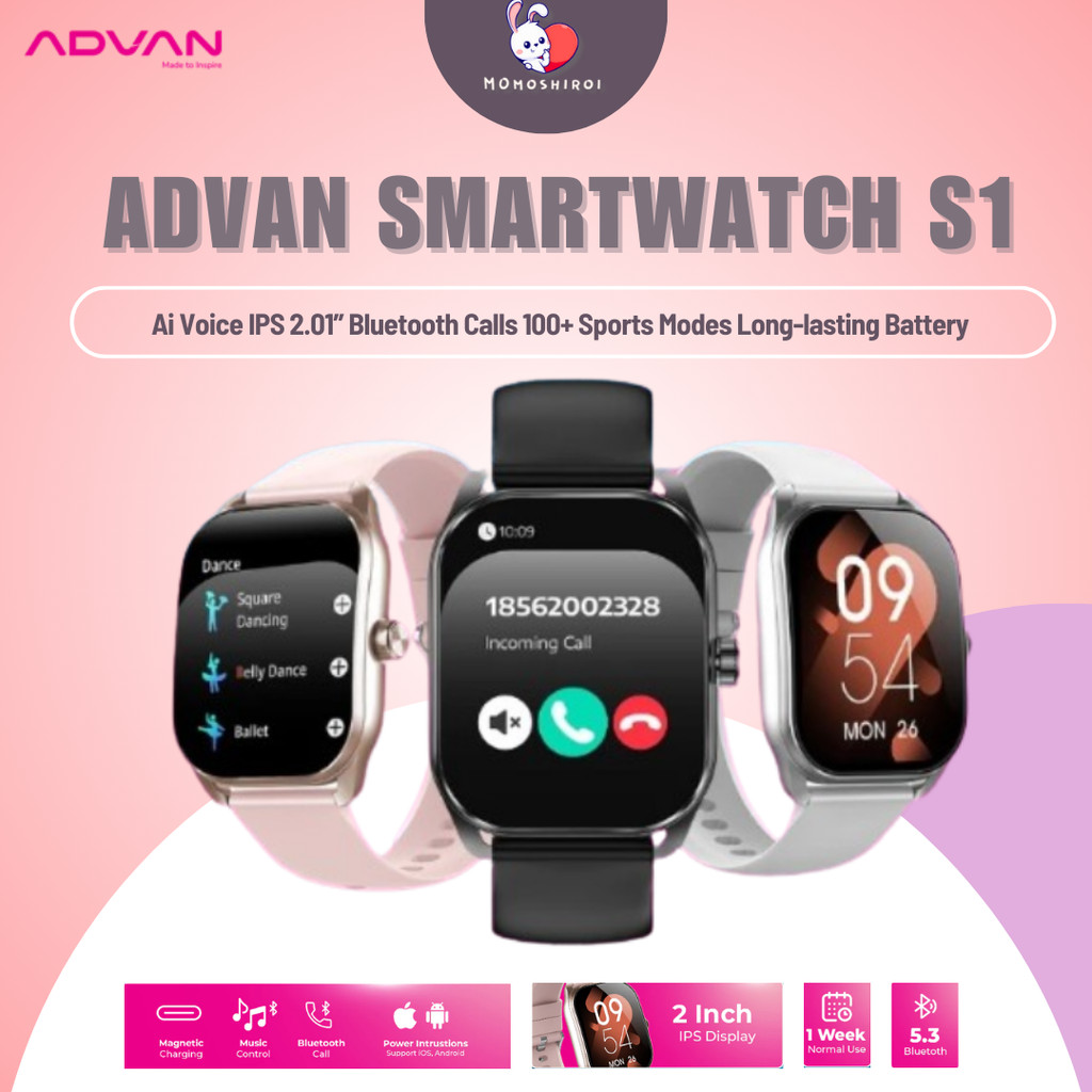 Jual ADVAN Smartwatch S1 Ai Voice IPS 2.01” Bluetooth Calls 100+ Sports ...