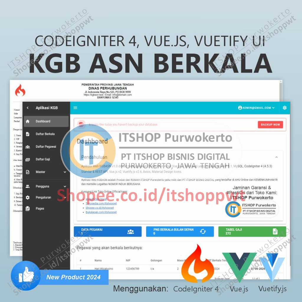 Jual Source Code Aplikasi Web KGB ASN Gaji Berkala menggunakan Codeigniter 4 | Shopee Indonesia