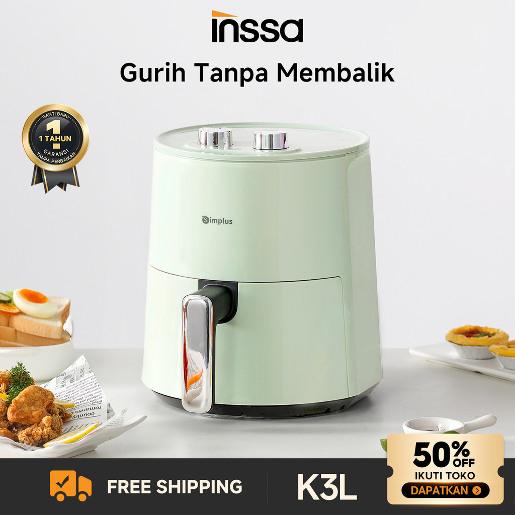 Jual INSSA Air Fryer 4L Low Watt 650W,Segar Hijau/Hitam/Cream | Shopee Indonesia