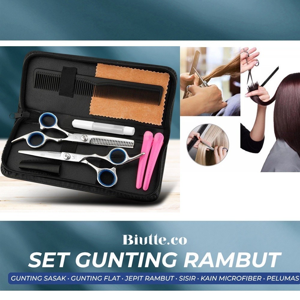 Jual Alat Gunting Rambut Set All In One Flat Thinning Salon Stainless ...