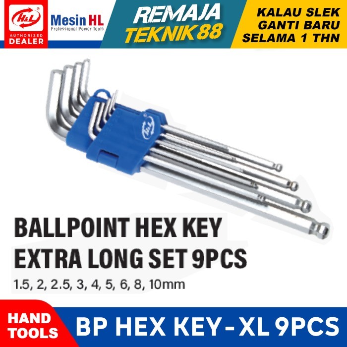 Jual BALLPOINT HEX KEY EXTRA LONG SET 9PCS WITH STEEL BALL Kunci L ...