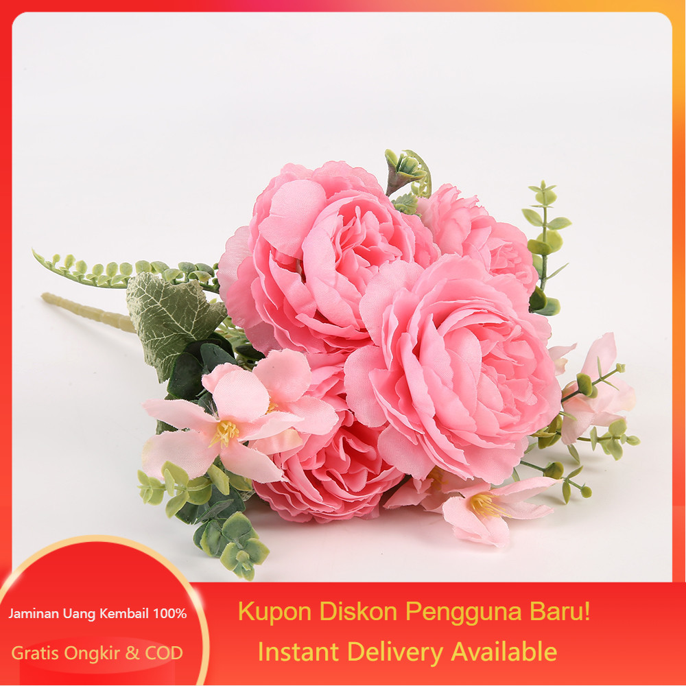 Jual Bunga Mawar Peony Kain Buket Pengantin Seikat Bunga Mawar Palsu ...