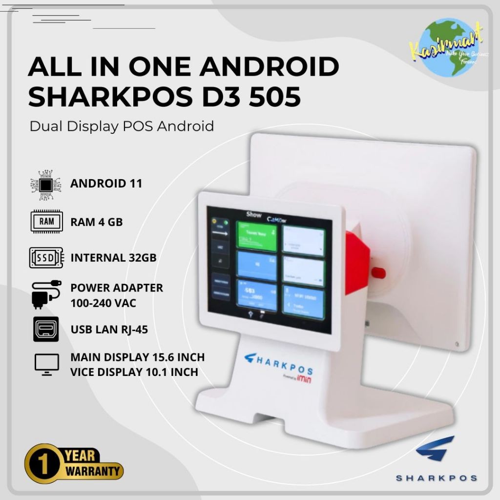 Jual Mesin Kasir Sharkpos D3 505 x iMin POS Android Desktop Dual ...