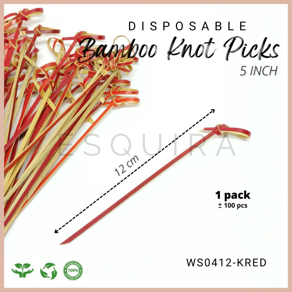 Jual (ECO) Tusuk Bambu Merah Dessert Sekali Pakai / Red Bamboo Knot ...