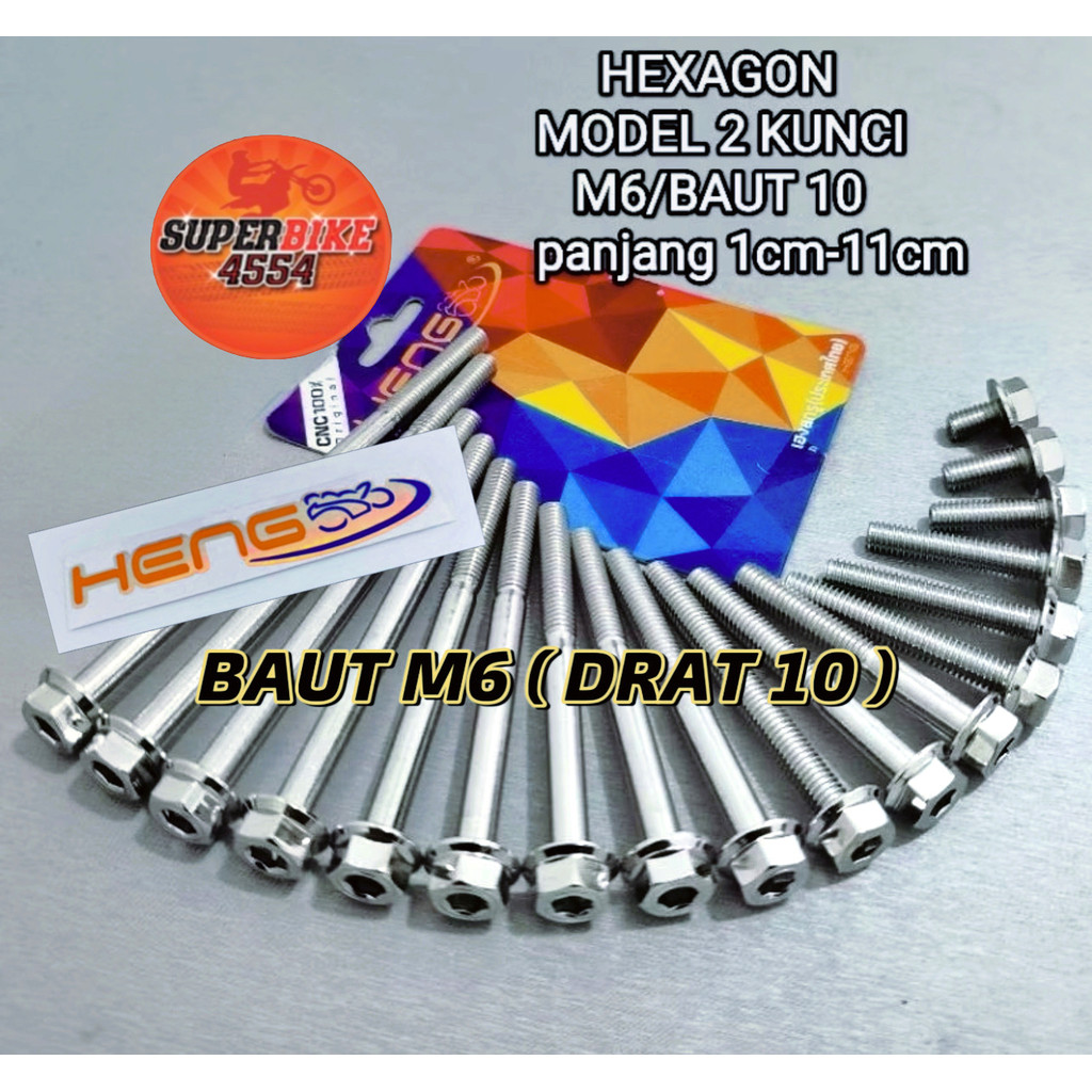 Jual HENG 2KUNCI BAUT DRAT 10 M6 HEXAGON PROBOLT ORIGINAL HENG THAILAND ...