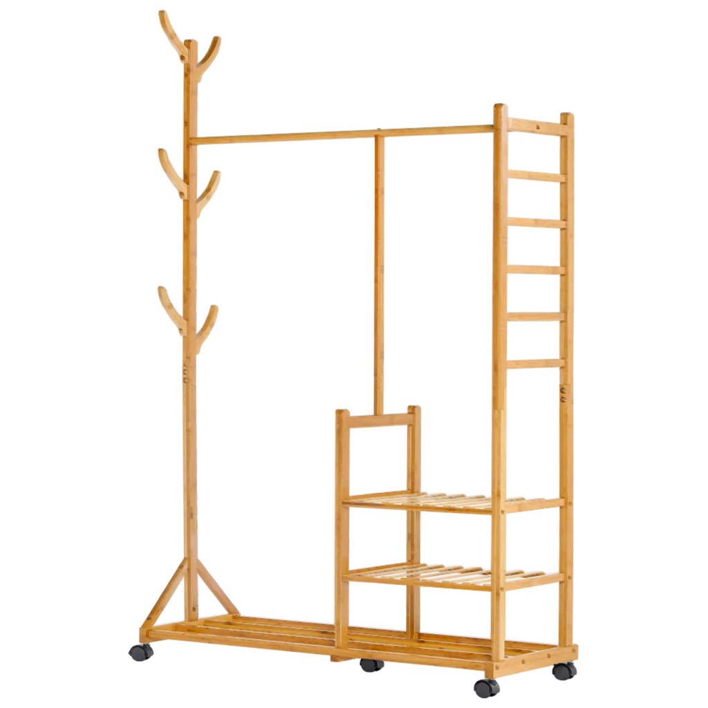 Jual Wholesale Bamboo Wooden Hanging Clothes Display Rack Coat Stand ...