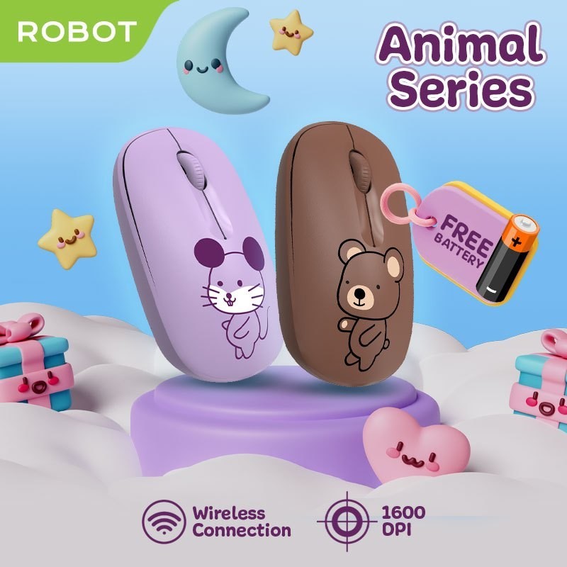 Jual ROBOT M260 Mouse Wireless Karakter Motif Kartun Bear / Mini Mouse ...
