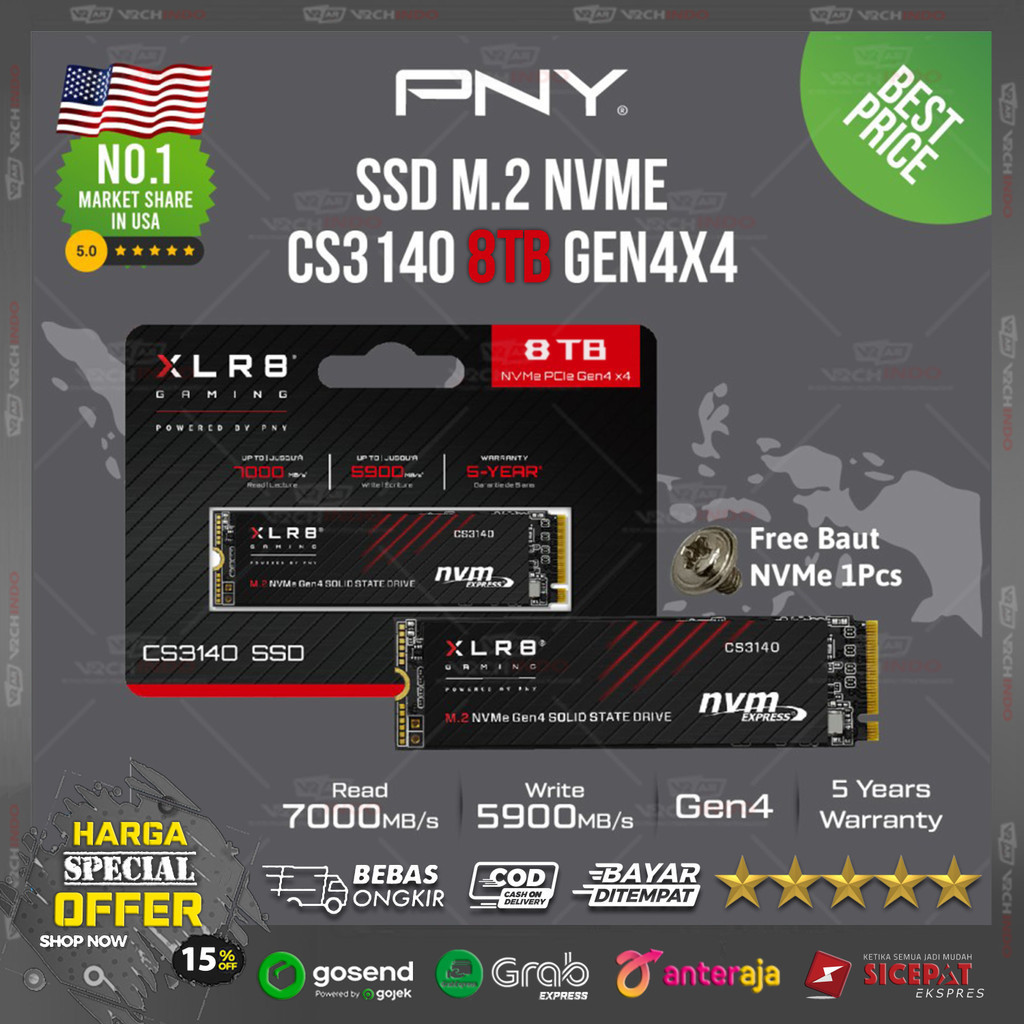 Jual SSD NVME M.2 8TB PNY XLRB CS-3140 - SSD NVMe M2 PNY CS3140 XLRB Gen 4 X4 PCIe Top Brand USA ...