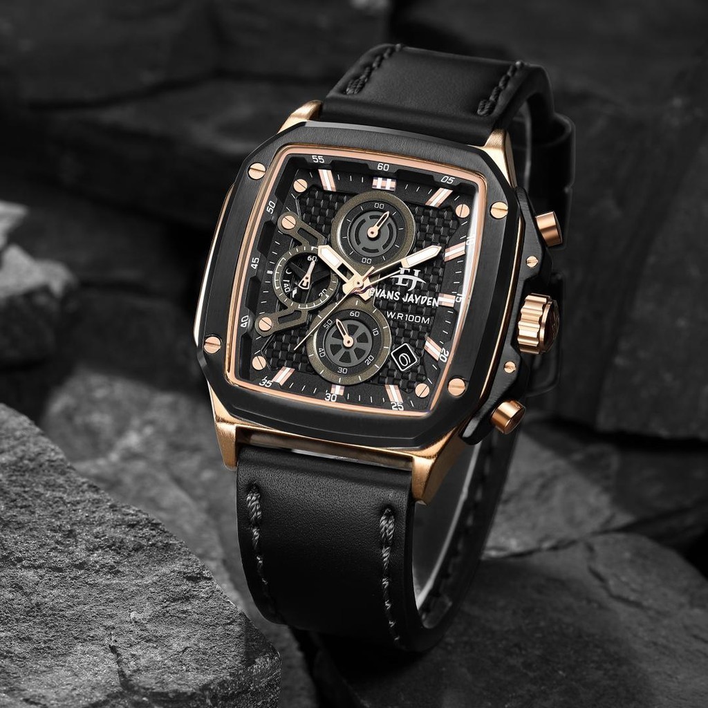 Jual [ DISKON ] Evans Jayden Jam Tangan Pria 9580 Kulit Kaca Sapphire ...