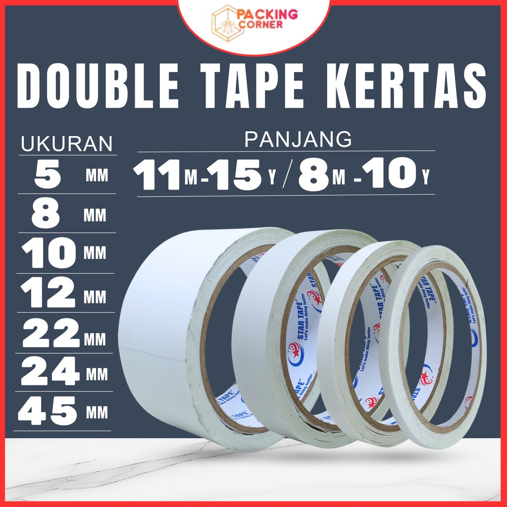 Jual Double Tape Kertas 45mm 22mm 10mm 5mm – 11M Lakban Dobel Sided ...