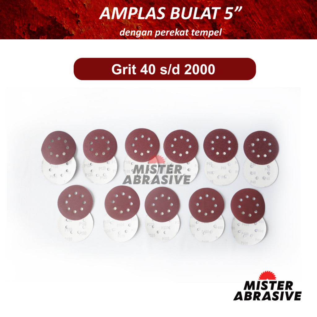 Jual Amplas Bulat 5” inch Perekat Tempel 8 Lubang Tempel Sanding Disc ...