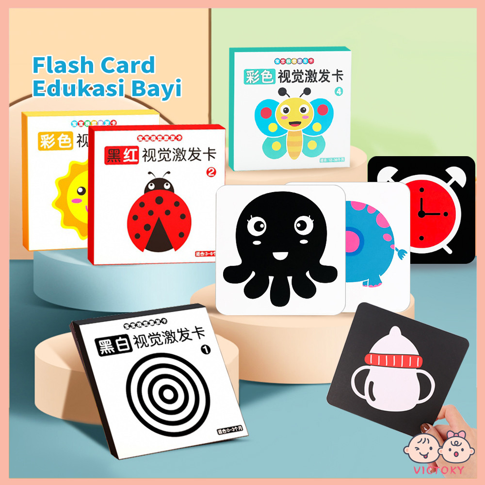 Jual VICTOKY 0-36 Bulan Kartu Stimulasi Visual Flash Card Bayi Hitam ...