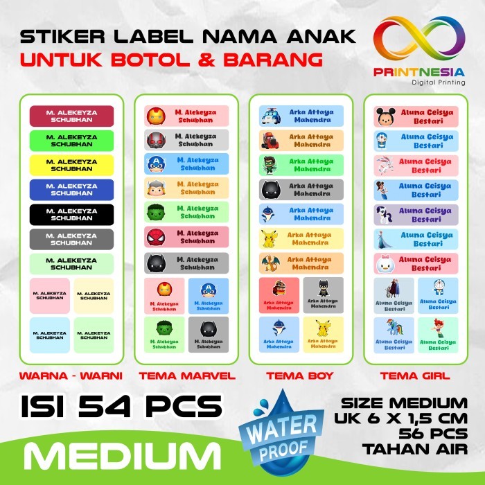 Jual Stiker Label Nama Anak Untuk Alat Tulis Custom Ukuran Medium ...