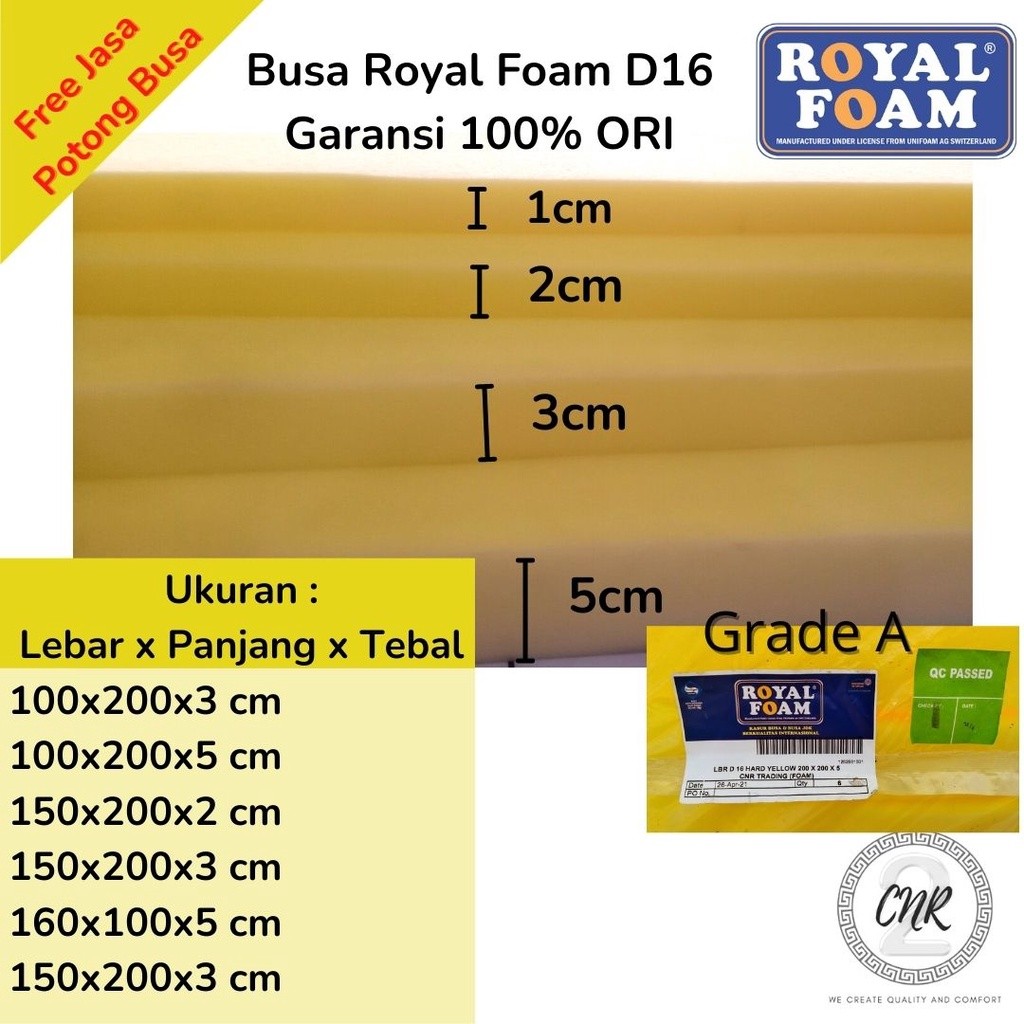 Jual Busa lembaran busa royal foam 2cm-6cm density 16 kuning, busa ...
