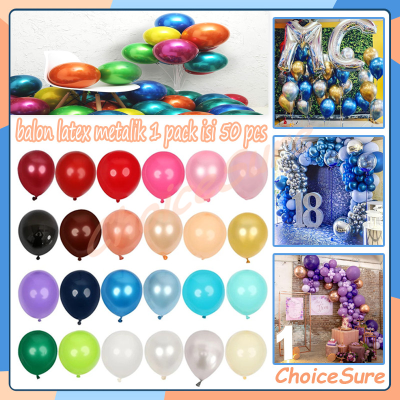 Jual balon latex metalik 1 pack isi 50 pcs/balon metalik/balon latek ...
